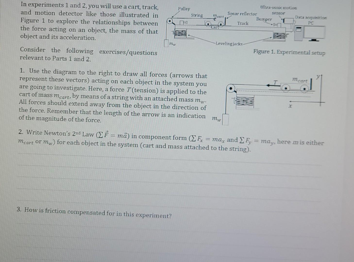 Solved In experiments 1 and 2 , you will use a cart, track, | Chegg.com