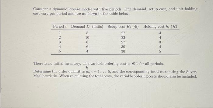 Solved Consider a dynamic lot-size model with five periods. | Chegg.com