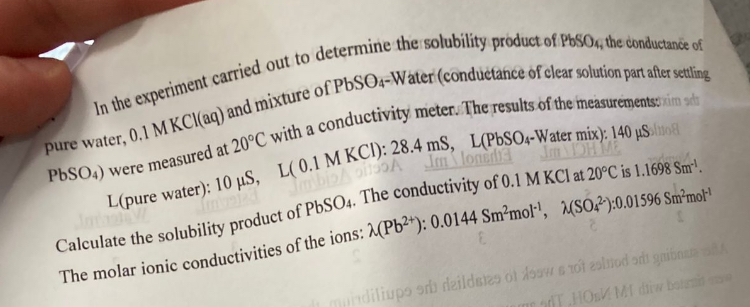 Solved pure water, 0.1MKCl(aq) and are of PbSO_(4)-Water | Chegg.com