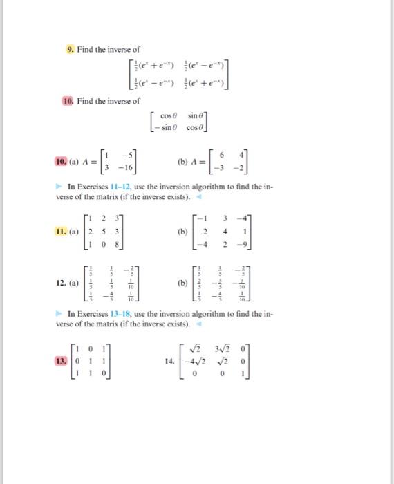 Solved 9. Find the inverse of | Chegg.com
