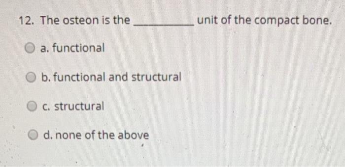 Solved 12. The osteon is the unit of the compact bone. a. | Chegg.com