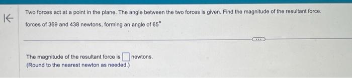Solved Two forces act at a point in the plane. The angle | Chegg.com