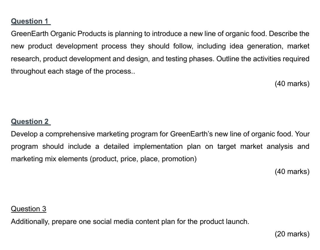 Solved Question 1GreenEarth Organic Products is planning to | Chegg.com