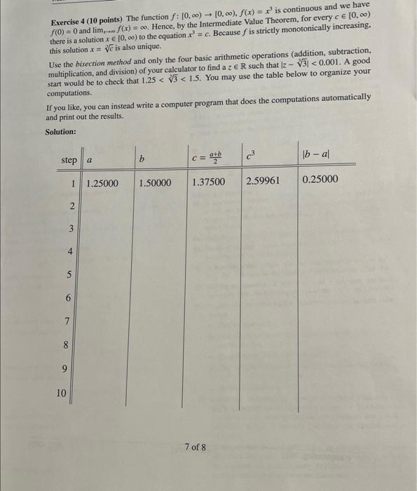 Solved Exercise 4 (10 points) The function | Chegg.com