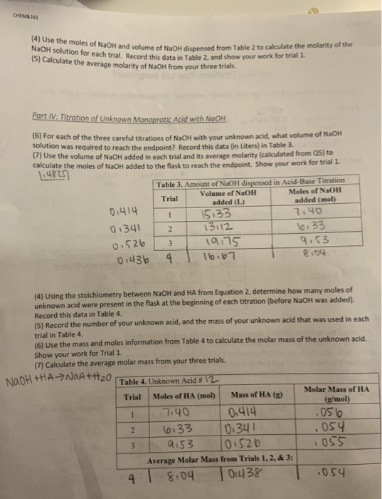 Solved Lab #6 - Titrations: Post-Lab Assignment Each student | Chegg.com