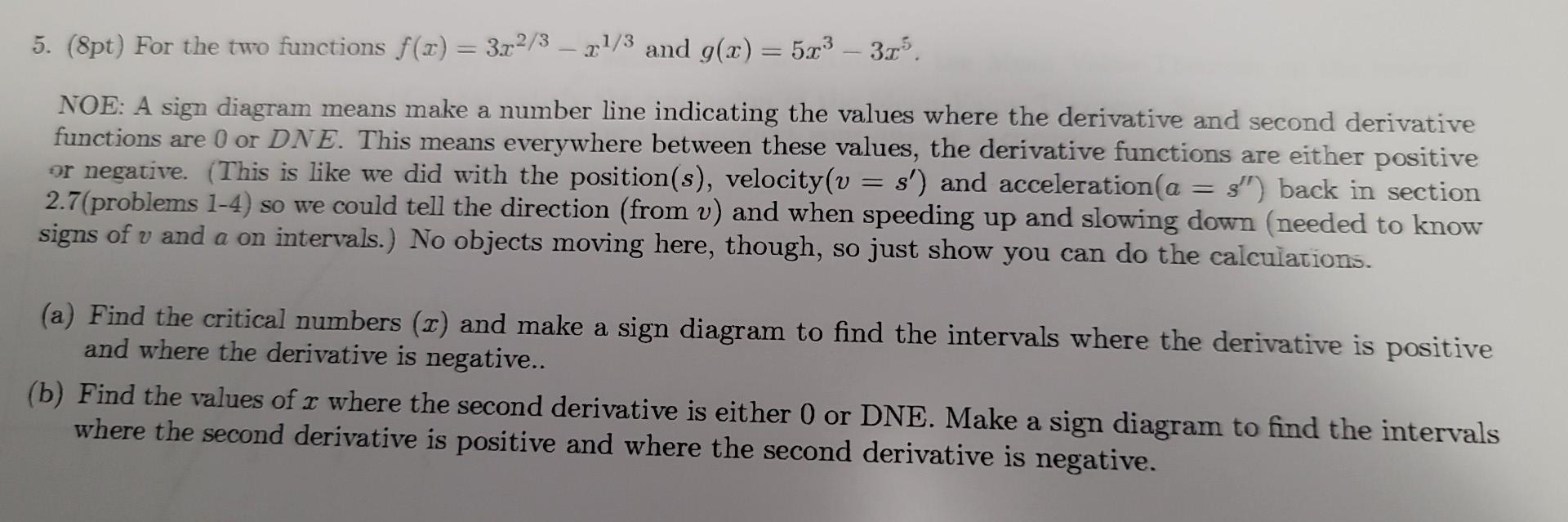 Solved 5. (8pt) For the two functions f(x)=3x2/3−x1/3 and | Chegg.com