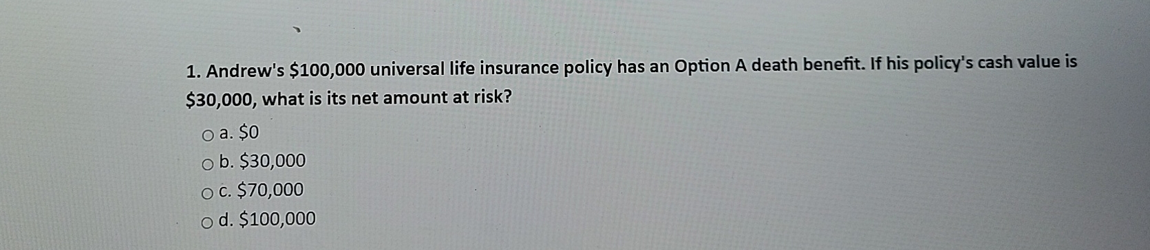 Solved Andrew's $100,000 ﻿universal life insurance policy | Chegg.com