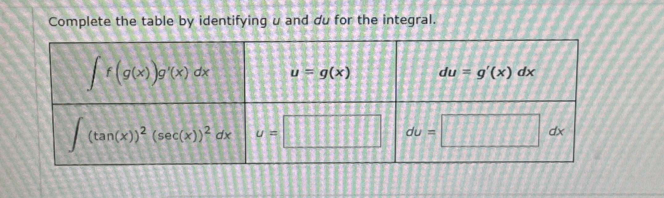 Solved Complete the table by identifying u ﻿and du ﻿for the | Chegg.com