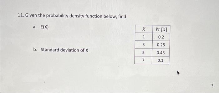 Solved 11. Given the probability density function below, | Chegg.com