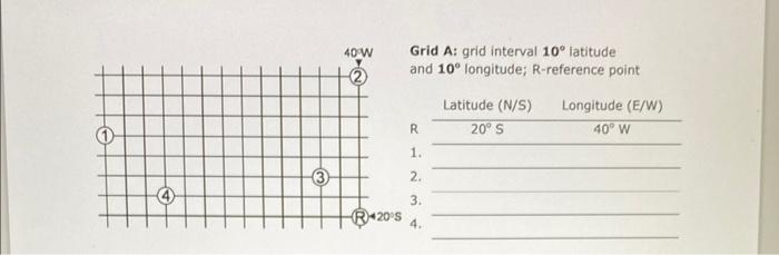Solved Grid A: grid interval 10∘ latitude and 10∘ longitude; | Chegg.com