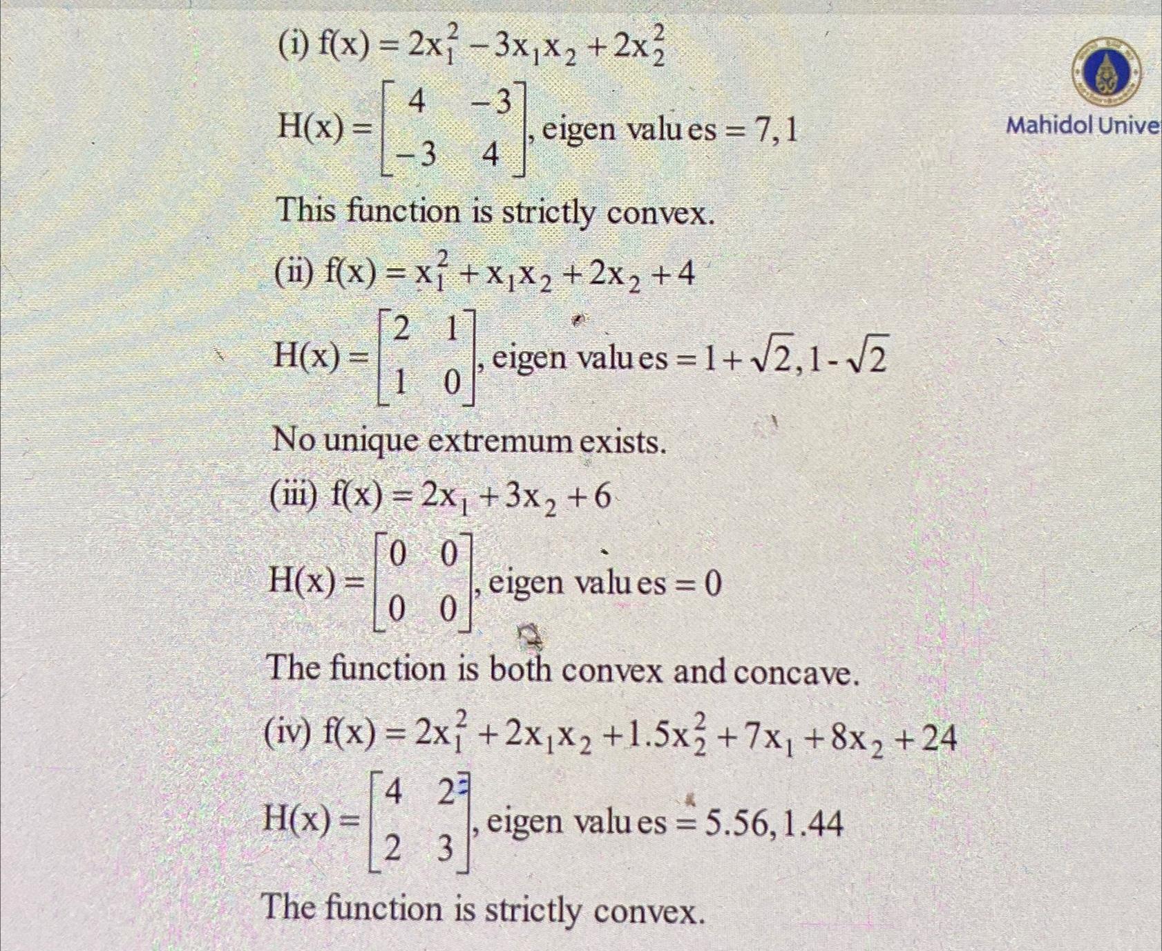 Solved (i) f(x)=2x12-3x1x2+2x22H(x)=[4-3-34], ﻿eigen values | Chegg.com