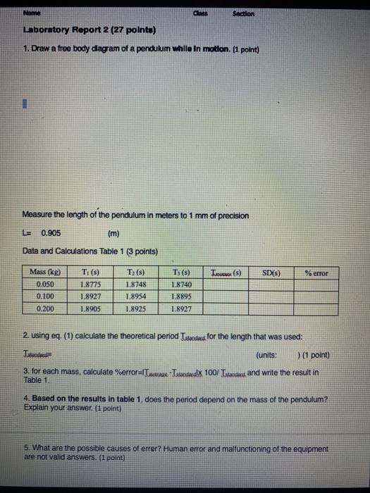Solved Name Class Section Laboratory Report 2 (27 points) 1. | Chegg.com