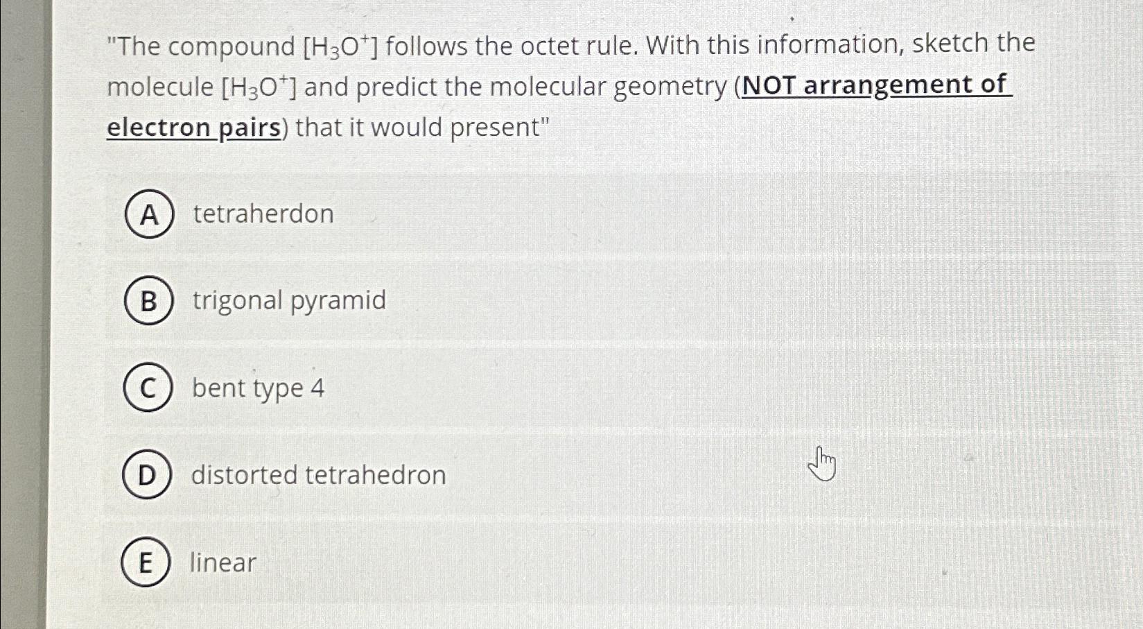 Solved "The compound H_(3)O^(+)follows the octet rule. With | Chegg.com