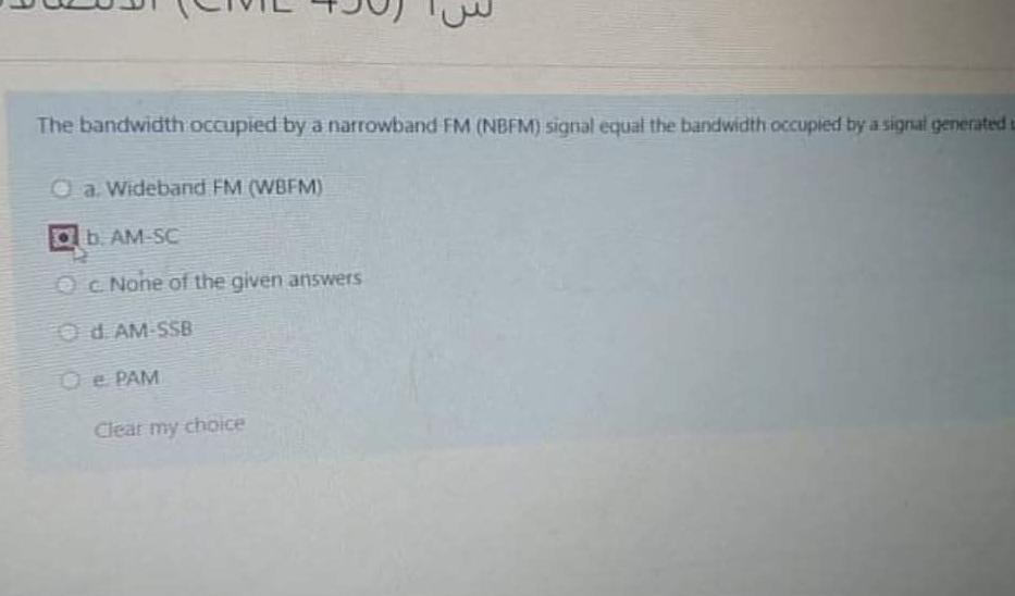 Solved The bandwidth occupied by a narrowband FM (NBFM) | Chegg.com