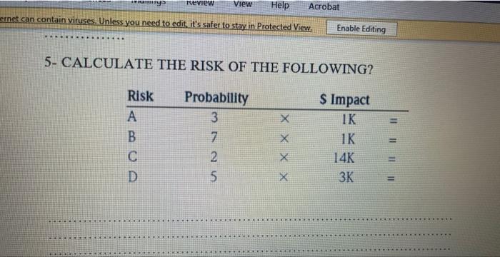 Solved 5- CALCULATE THE RISK OF THE FOLLOWING? | Chegg.com
