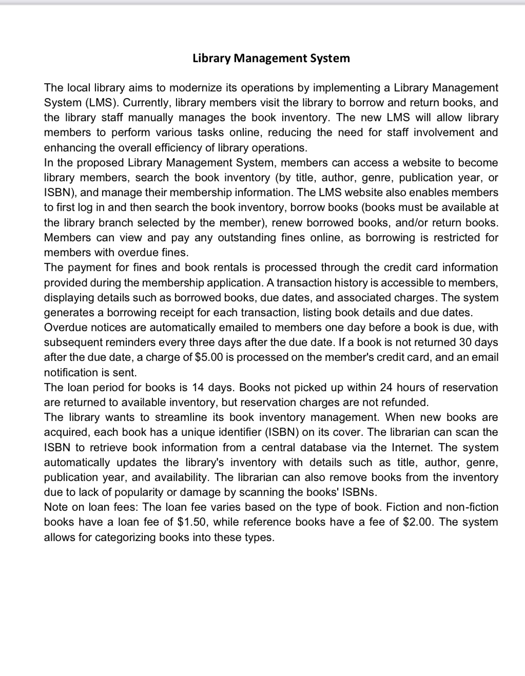 Solved Library Management SystemThe local library aims to | Chegg.com