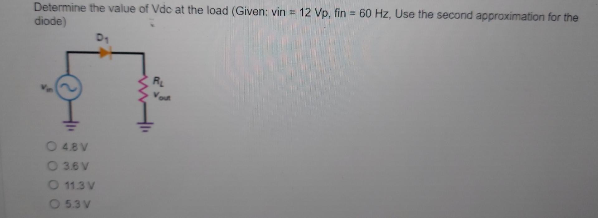 Solved Determine the value of Vdc at the load (Given: vin = | Chegg.com