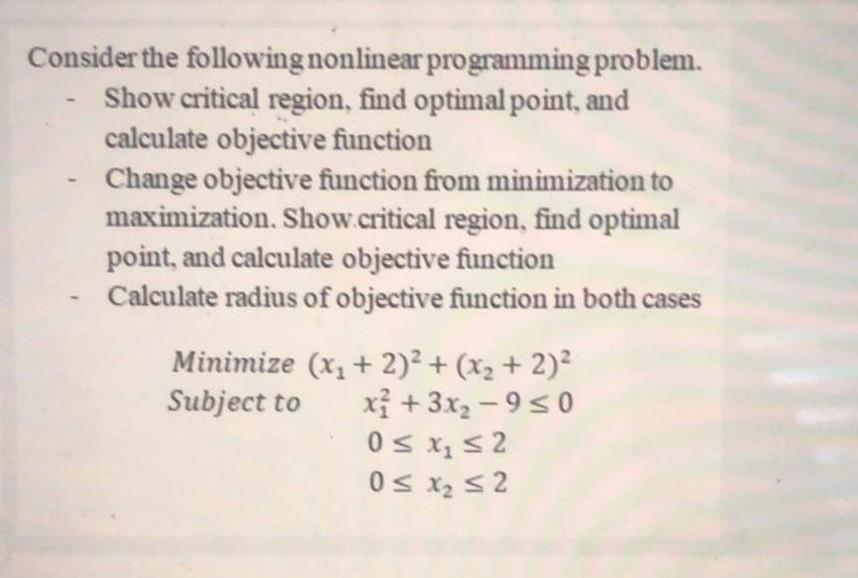 Solved Consider the following nonlinear programming problem. | Chegg.com