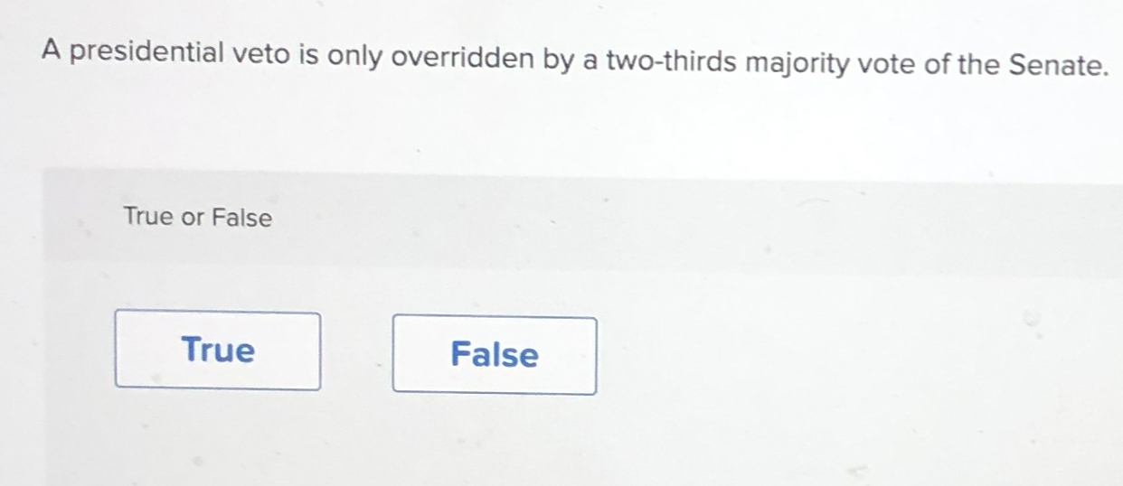 Solved A presidential veto is only overridden by a | Chegg.com