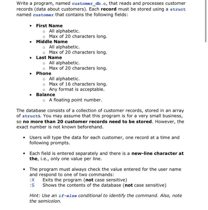 Solved Write a program, named customer_db.c, that reads and | Chegg.com