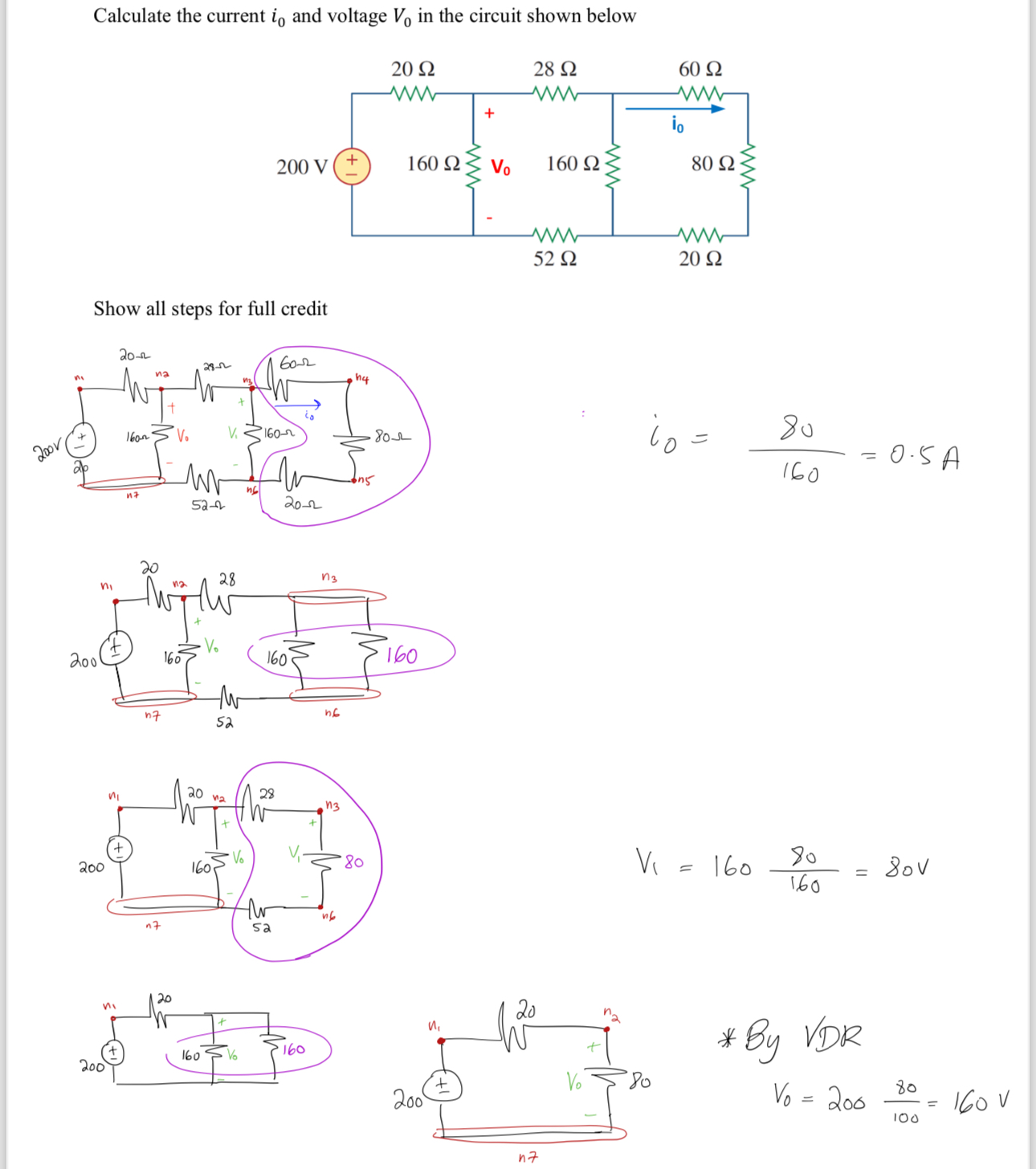 Solved Calculate the current i0 ﻿and voltage V0 ﻿in the | Chegg.com