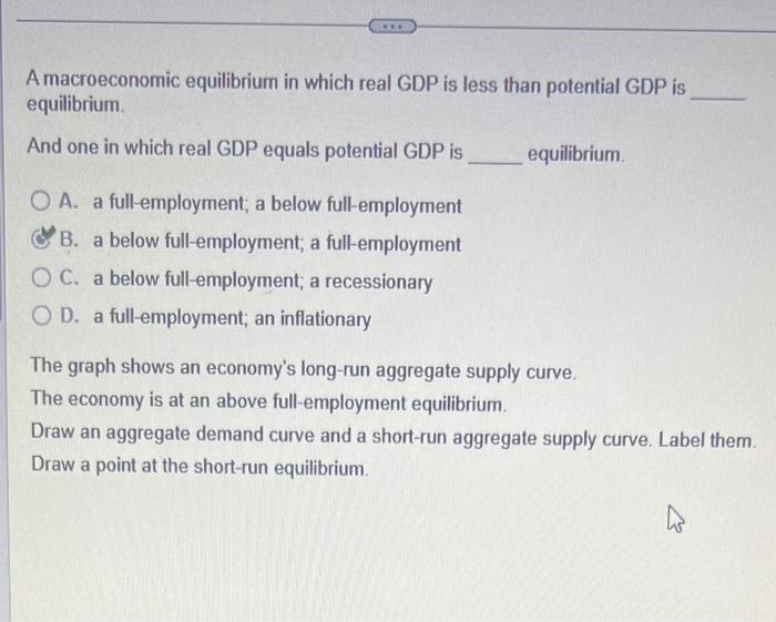 Solved A macroeconomic equilibrium in which real GDP is less | Chegg.com