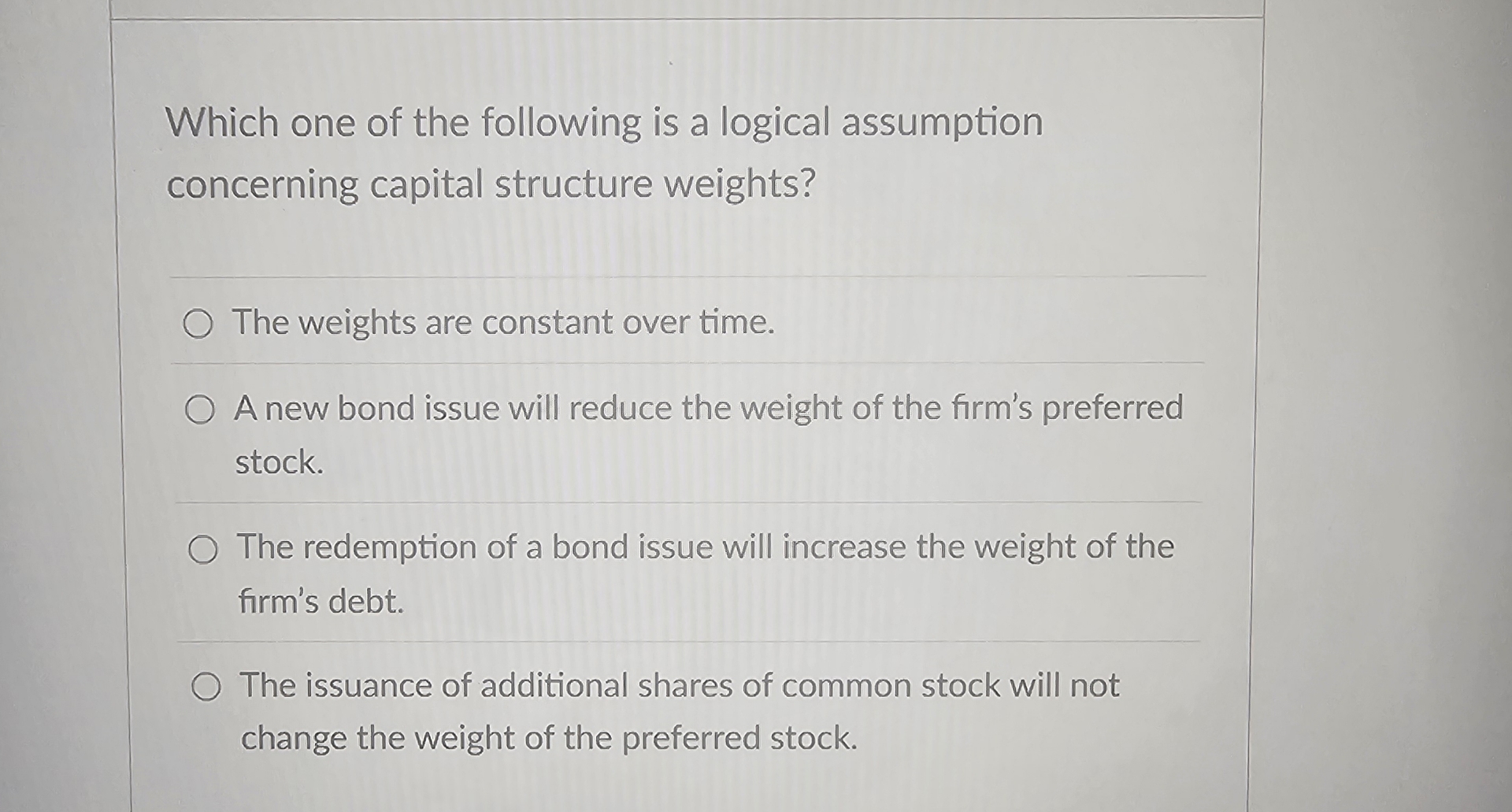 Solved Which one of the following is a logical assumption | Chegg.com
