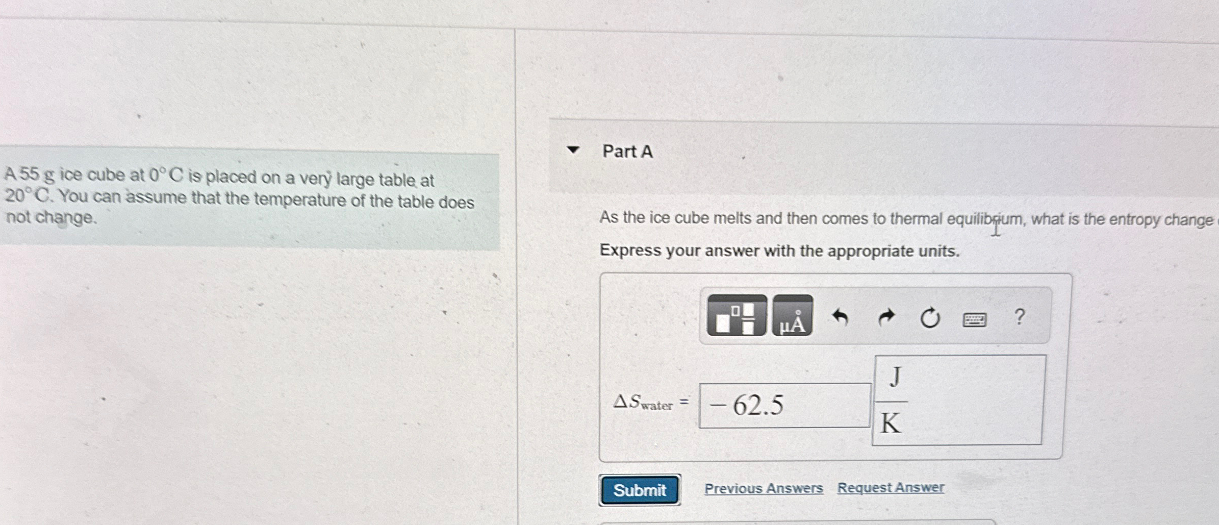 Solved A 55 ﻿g ice cube at 0°C ﻿is placed on a very large | Chegg.com