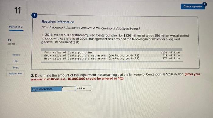 Solved 11 Part 2 of 2 10 points eBook Hint Print References | Chegg.com