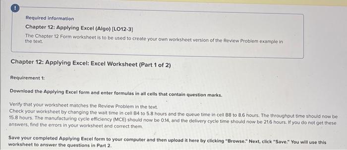 Solved Required information Chapter 12: Applying Excel | Chegg.com Solved Required information Chapter 12: Applying Excel | Chegg.com