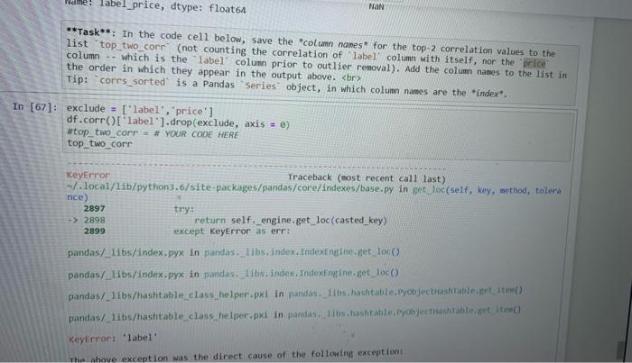 Solved Name: label_price, dtype: float64 **Task**: In the | Chegg.com