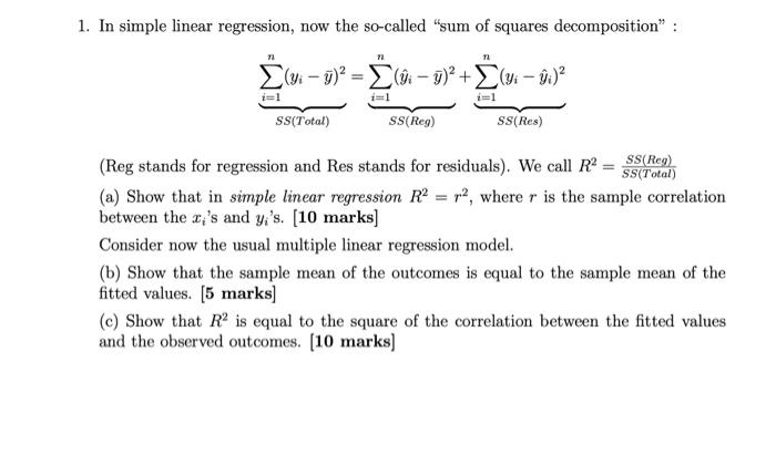 Solved 1. In simple linear regression, now the so-called | Chegg.com