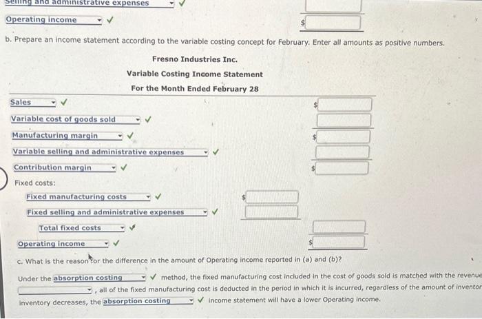 Solved come statements under absorption costing and variable | Chegg.com