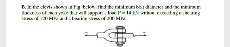 Solved B. In the clevis shown in Fig. below, find the | Chegg.com