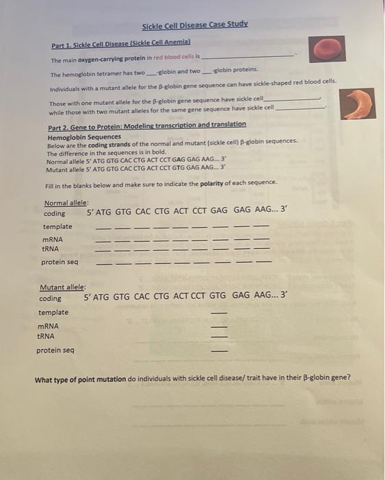 Solved Sickle Cell Disease Case Study Part 1. Sickle Cell | Chegg.com
