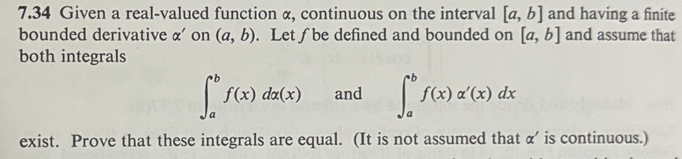Solved 7.34 ﻿Given a real-valued function α, ﻿continuous on | Chegg.com