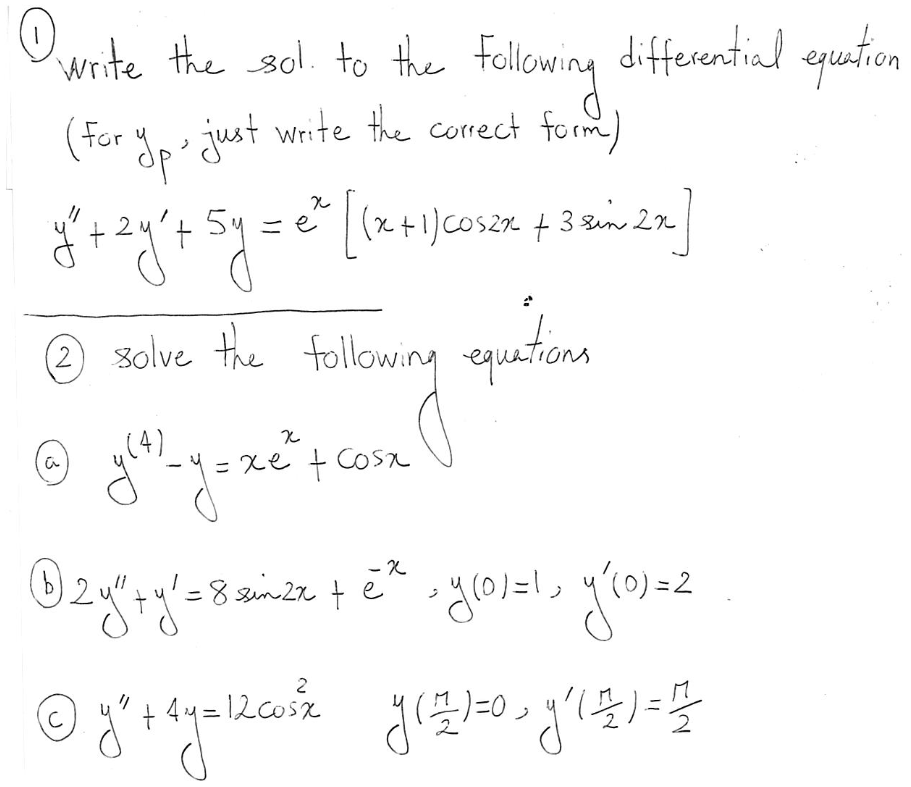 Solved (1)write the sol to the Following differential | Chegg.com