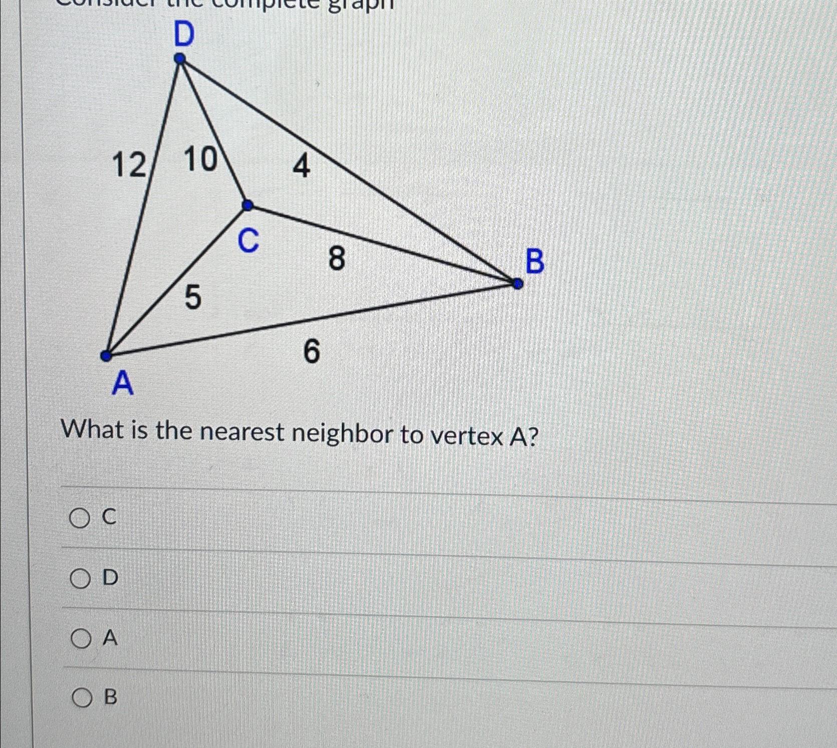 Solved What is the nearest neighbor to vertex A ?CDAB | Chegg.com