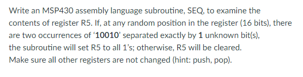 Solved Write an MSP430 ﻿assembly language subroutine , | Chegg.com