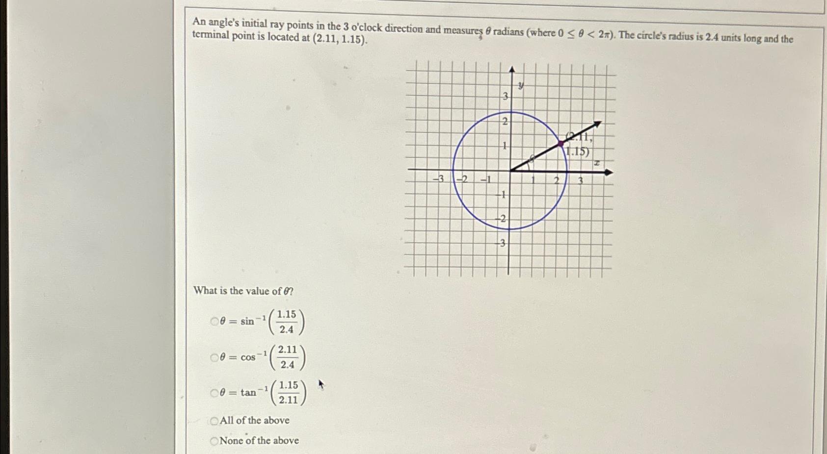 Solved An angle's initial ray points in the 3 ﻿o'clock | Chegg.com