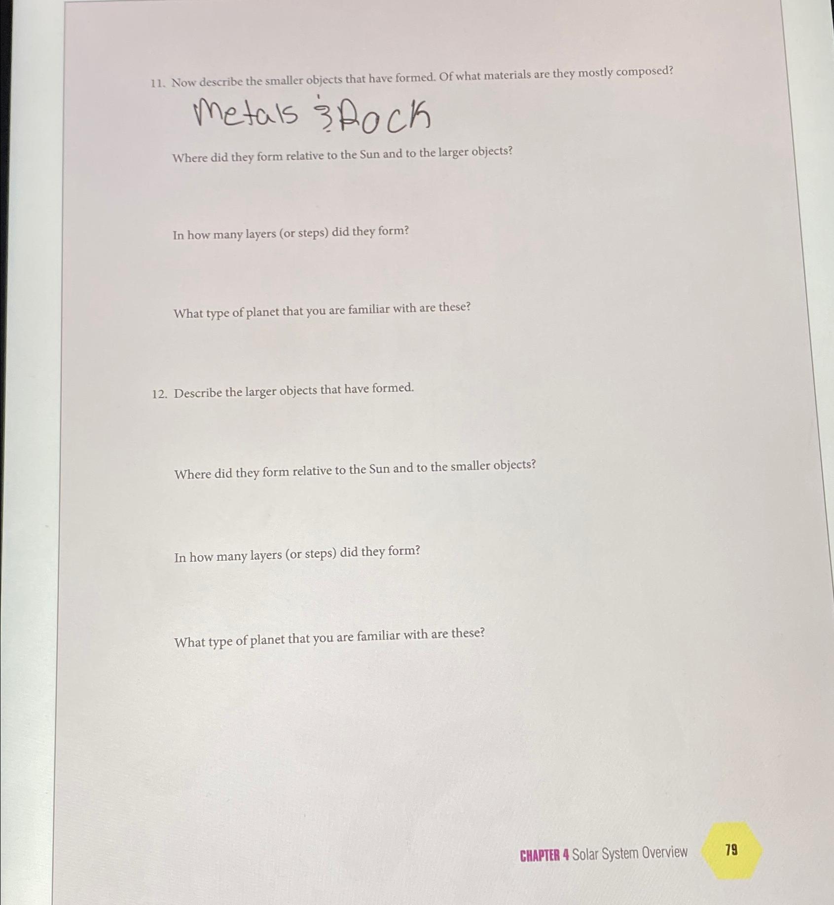 Solved Now describe the smaller objects that have formed. Of | Chegg.com