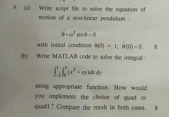 9 A Write Script File To Solve The Equation Of 0759