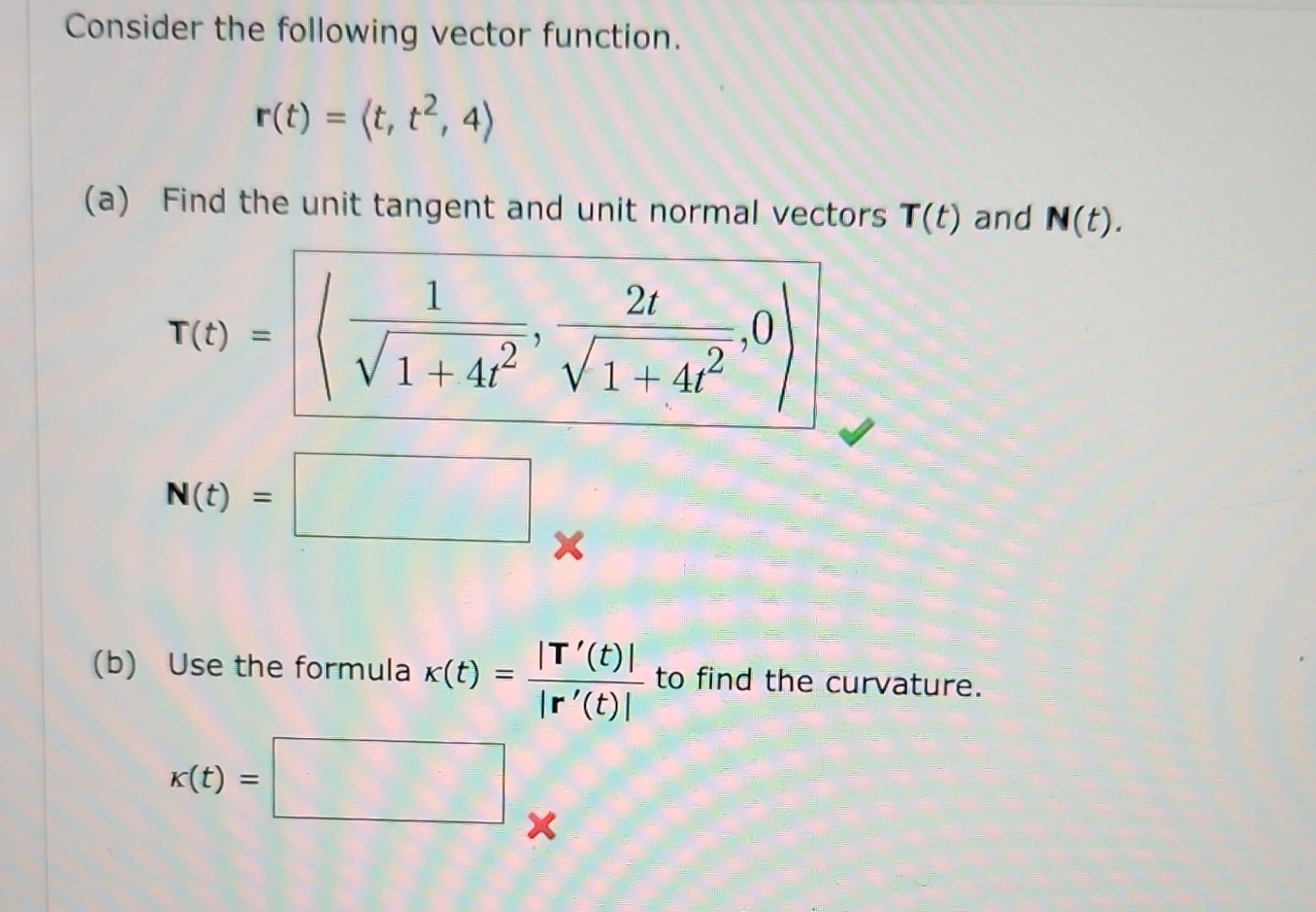 Solved Consider the following vector function. r(t)= t,t2,4 | Chegg.com