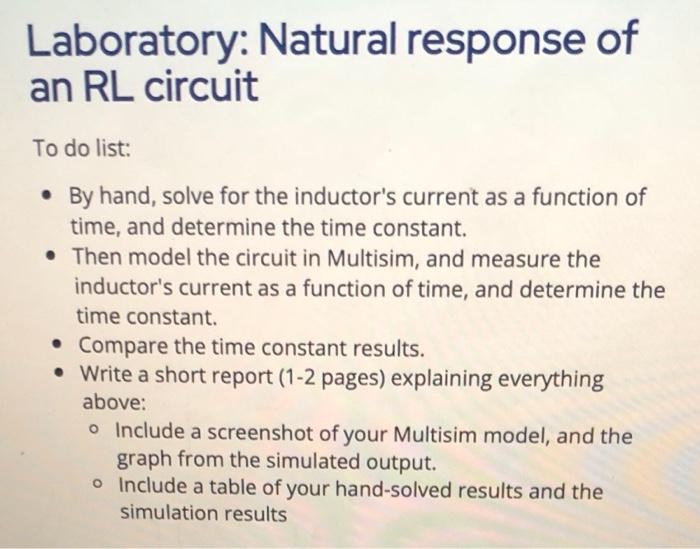 Solved Laboratory: Natural response of an RL circuit To do | Chegg.com