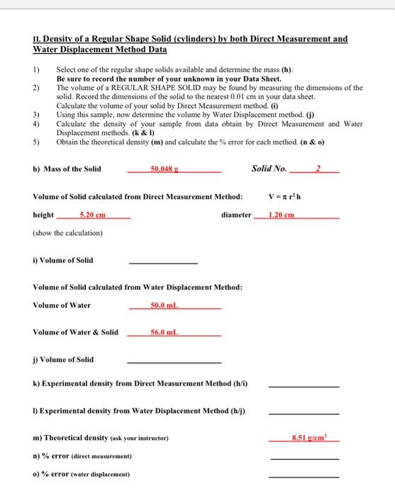 Solved II. Density of a Regular Shape Solid (cylinders) by | Chegg.com