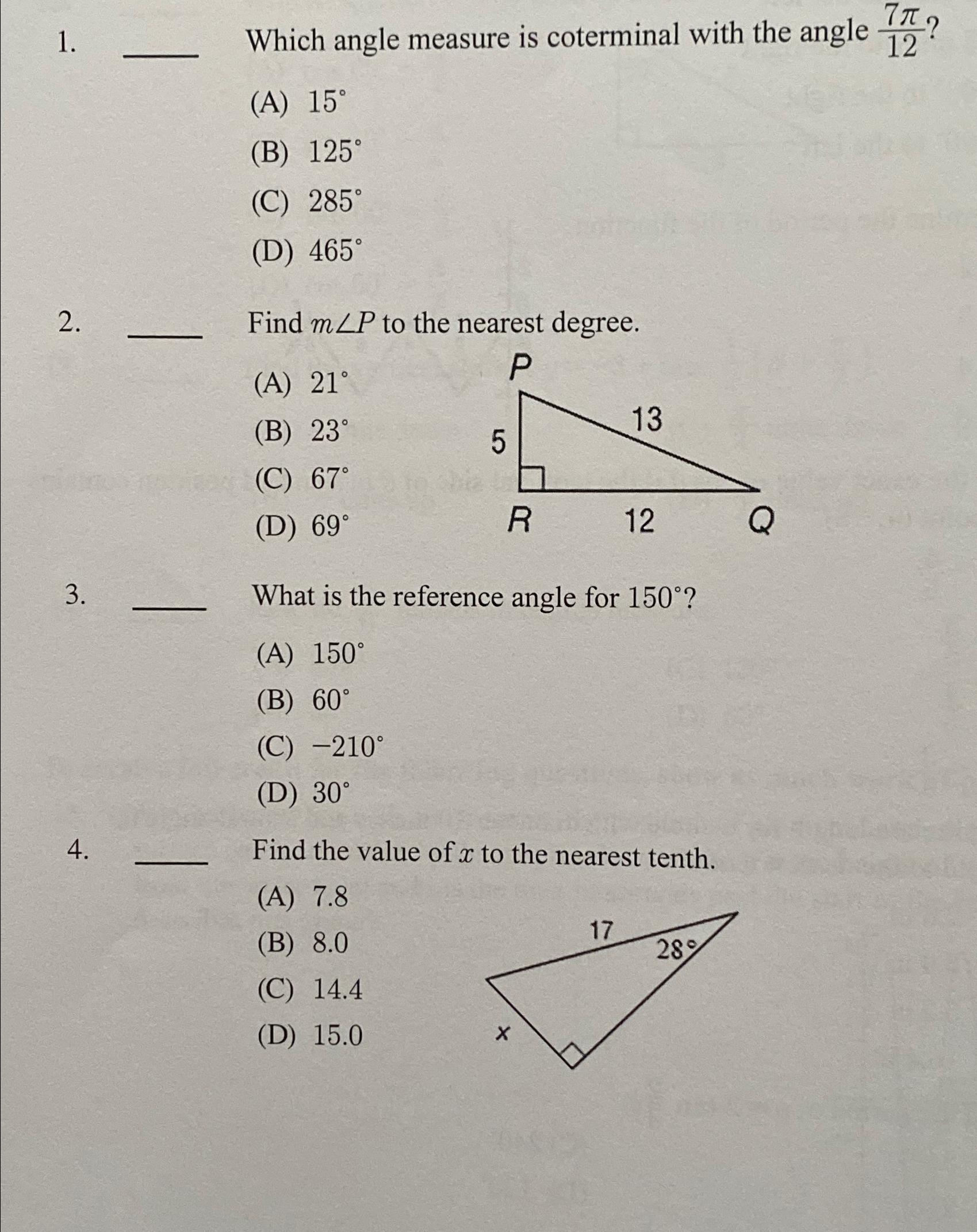 Solved Which angle measure is coterminal with the angle | Chegg.com