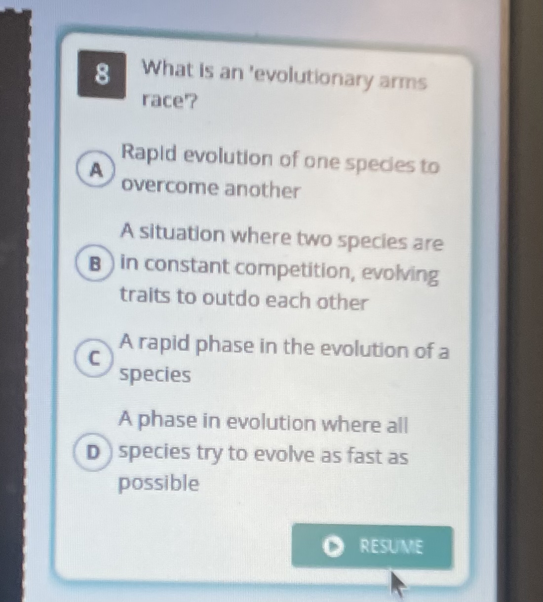 Solved What is an 'evolutionary arms race?Rapid evolution of | Chegg.com