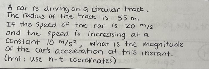 Solved A car is driving on a circular track. The radius of | Chegg.com