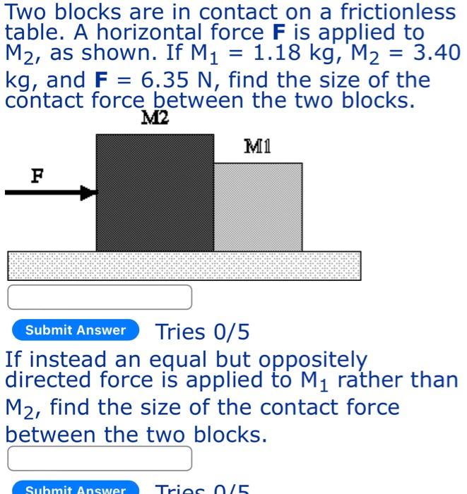 Solved = Two blocks are in contact on a frictionless table. | Chegg.com