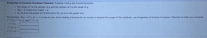 Solved Properties of Inverse Functions Theorem: Suppose and | Chegg.com